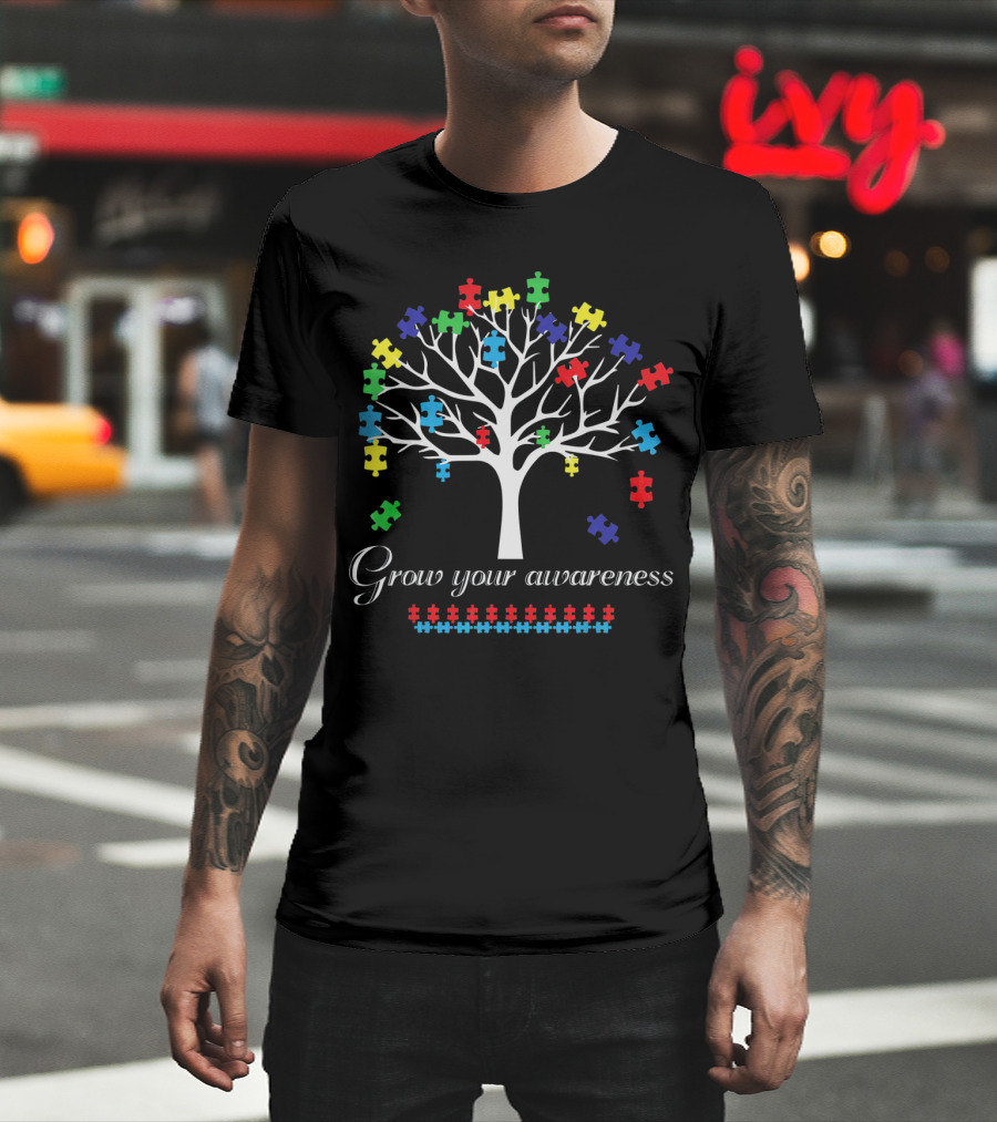 Grow Your Awareness Autism Puzzle Piece Tree T-Shirt