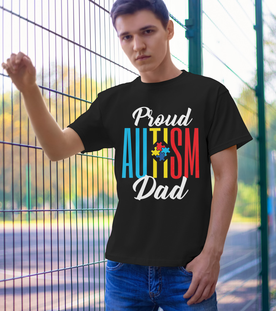 Proud Autism Dad Puzzle Piece Awareness Support T-Shirt