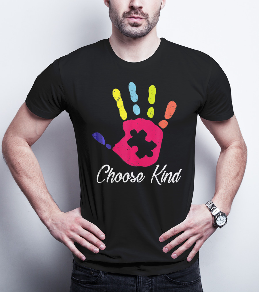 Choose Kind Colorful Hand Autism Puzzle Piece T-Shirt