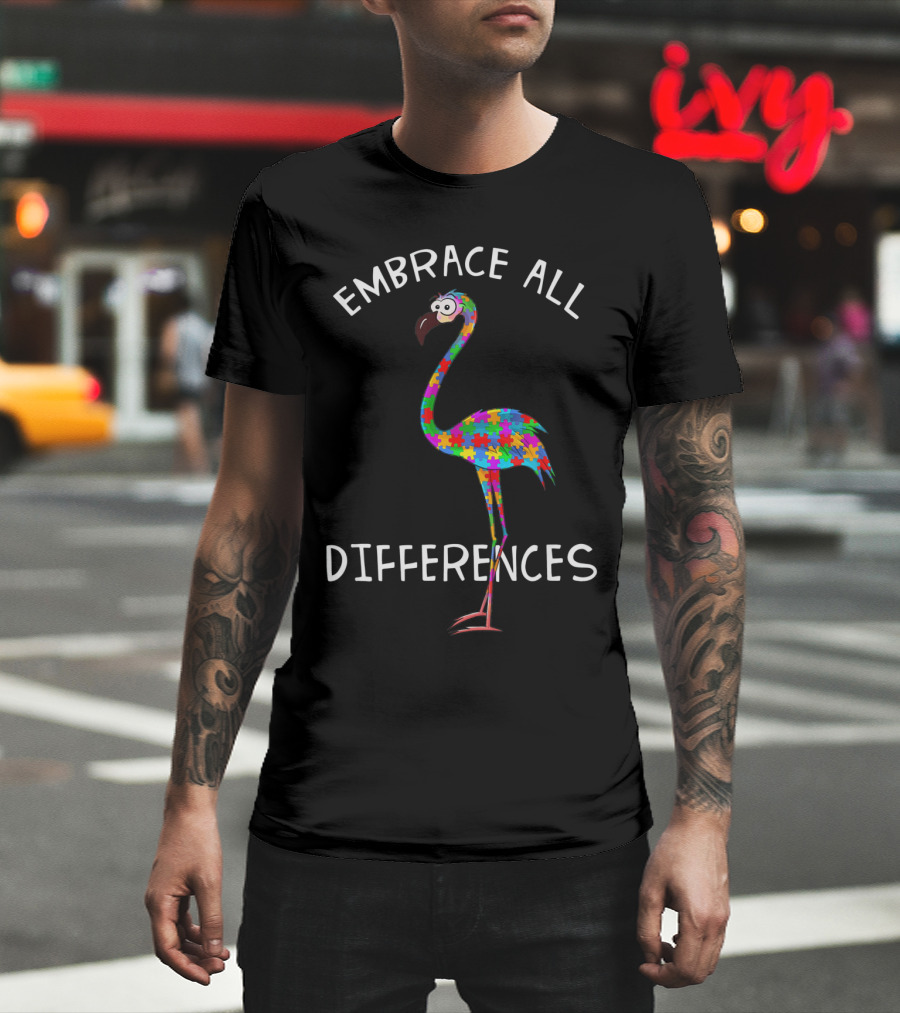 Embrace All Differences Puzzle Flamingo T-Shirt