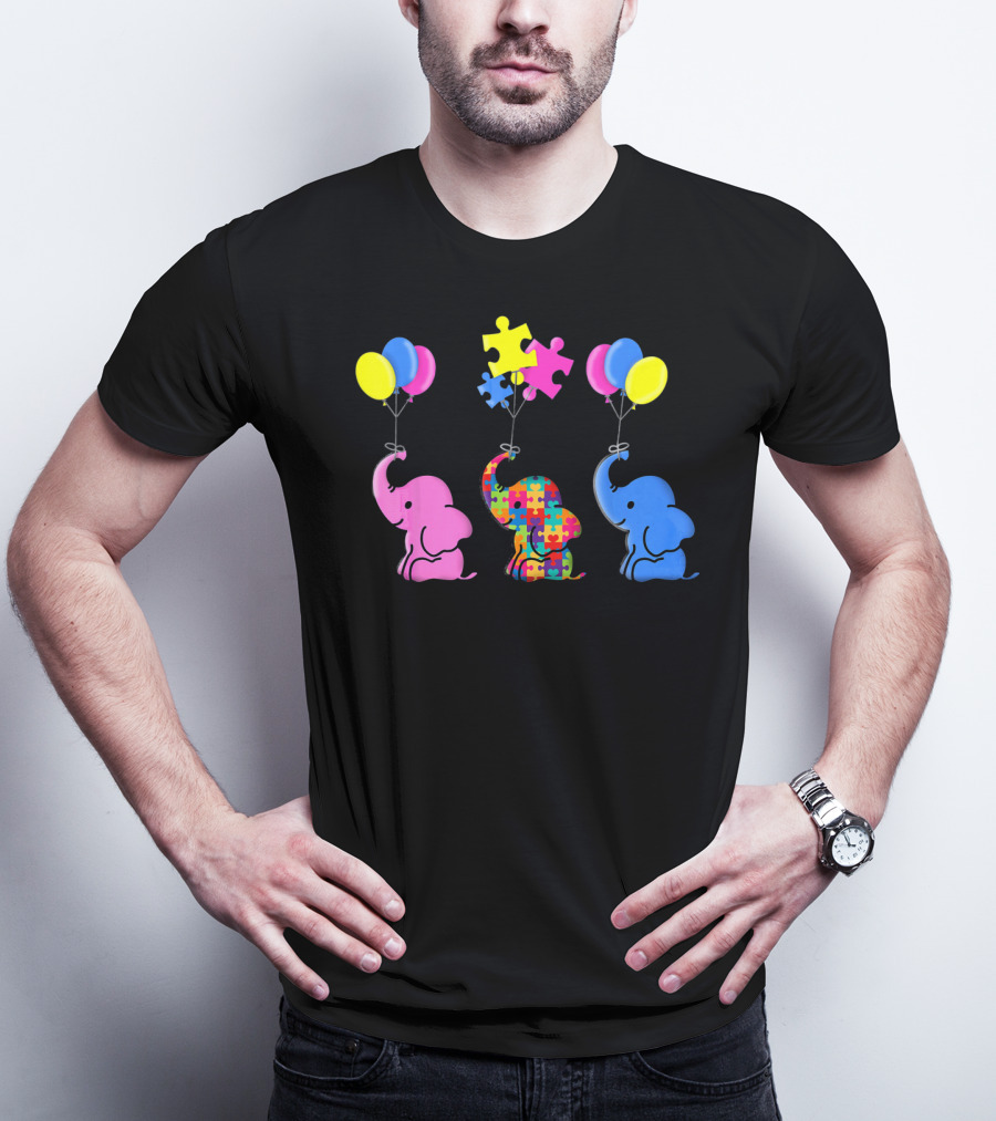 Autism Elephant Awareness Balloons Puzzles T-Shirt