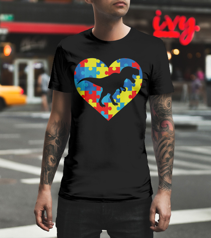 Autism Rex Heart Puzzle Dinosaur Awareness T-Shirt