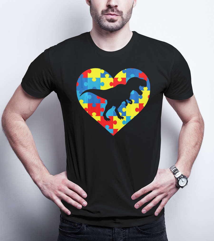 Autism Rex Heart Puzzle Dinosaur Awareness T-Shirt