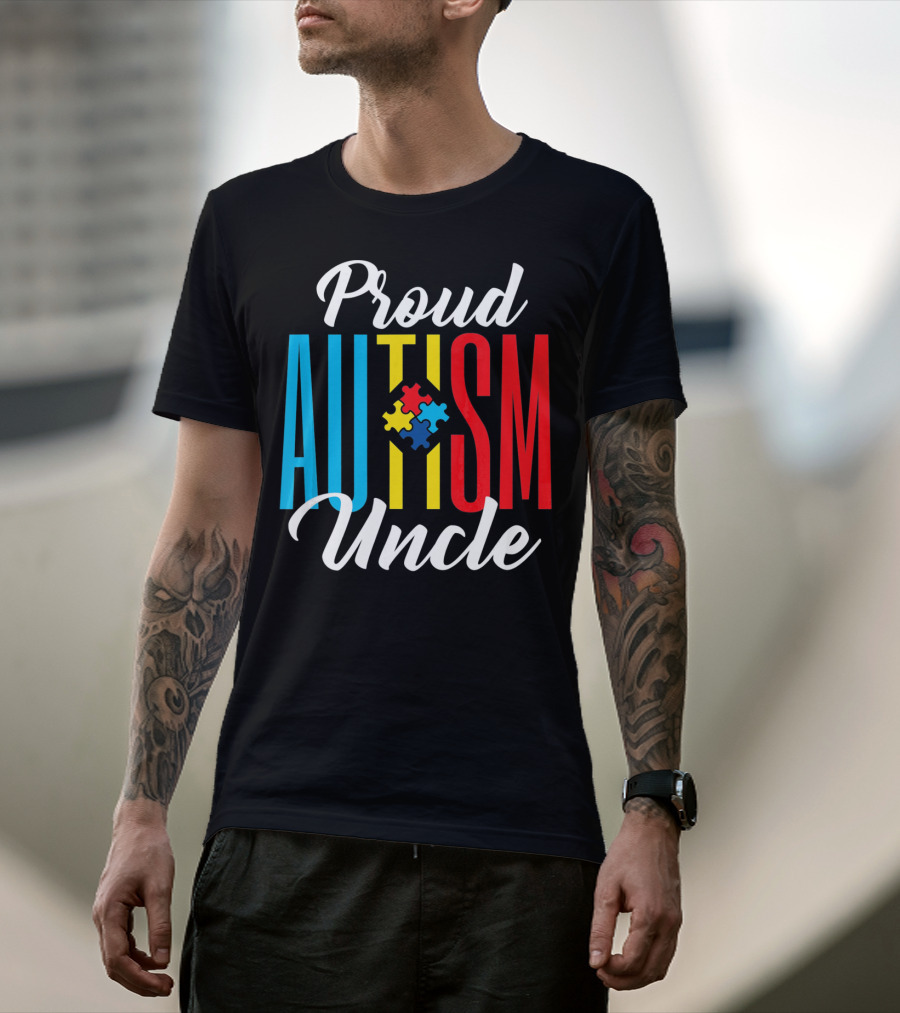 Proud Autism Uncle Puzzle Piece Awareness Support T-Shirt