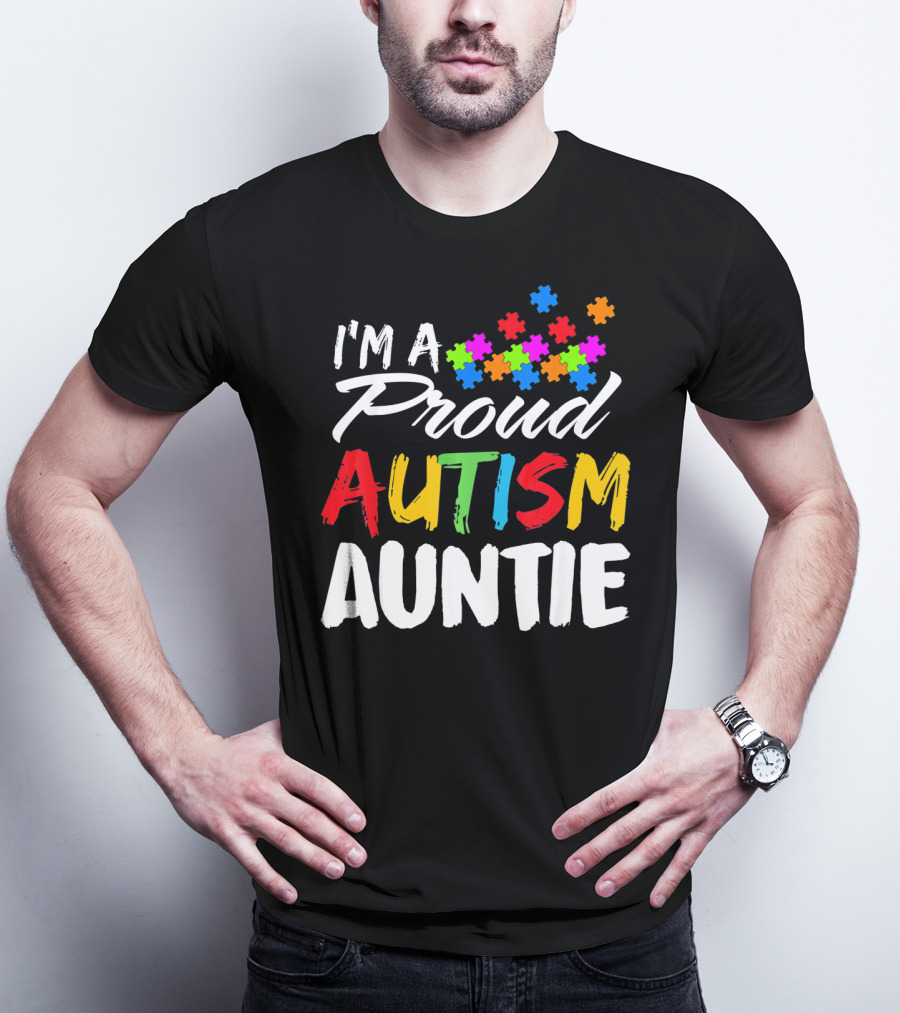 I'm A Proud Autism Auntie Puzzle Piece Colors T-Shirt