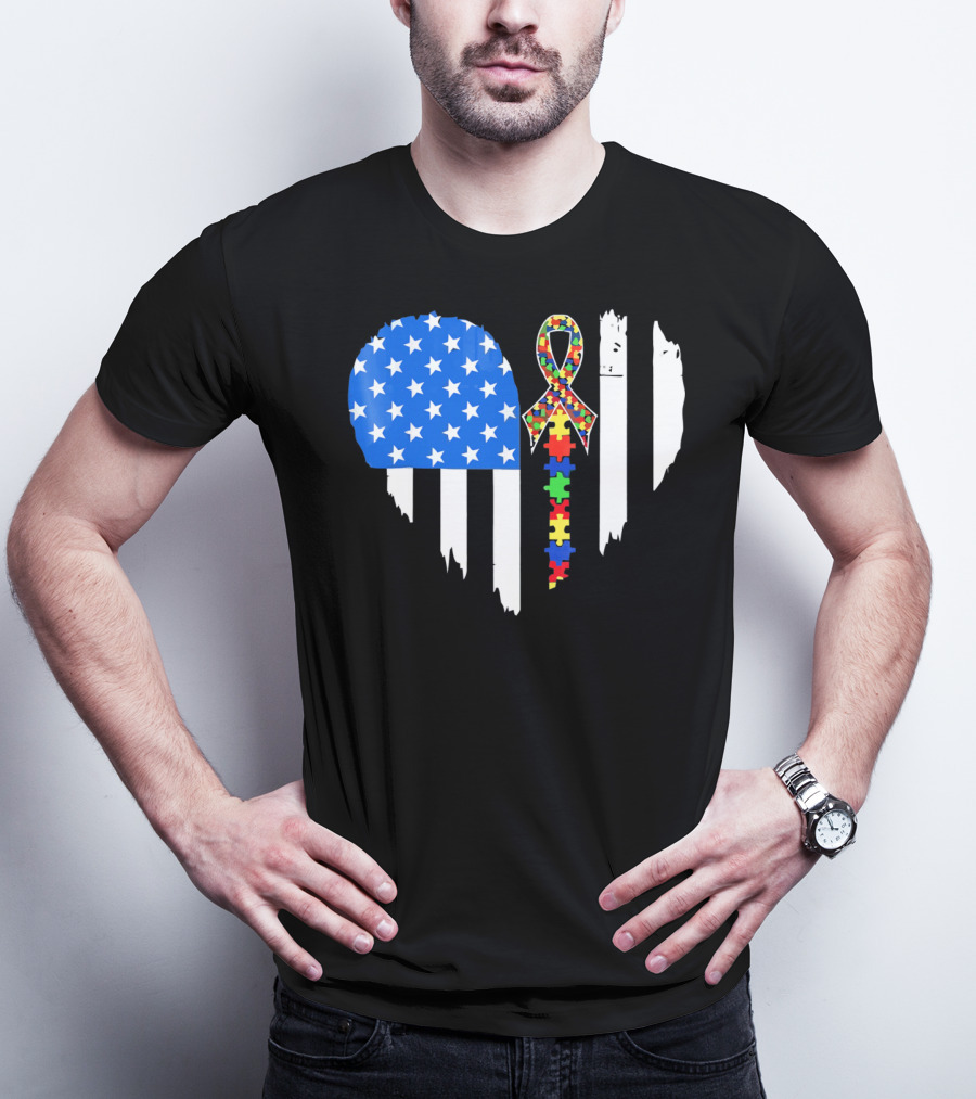 Autism Awareness Heart Shaped Flag With Puzzle Ribbon Be A Better Life T-Shirt
