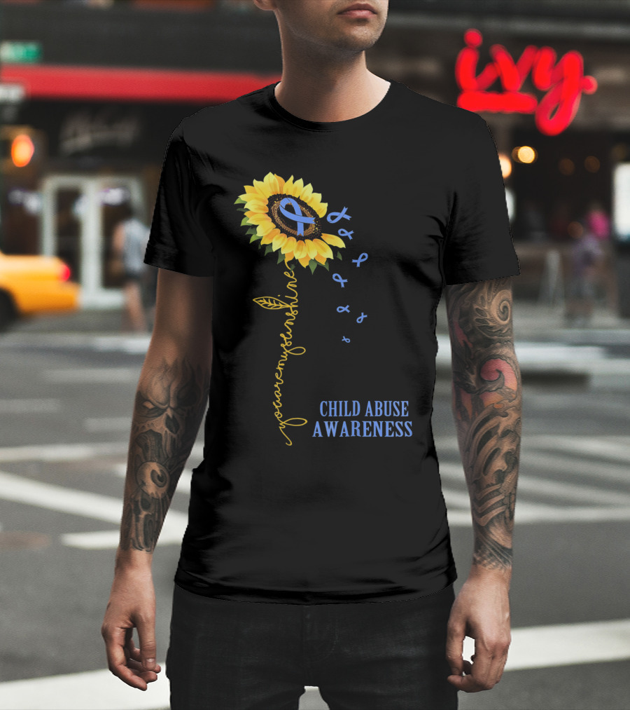 Youaremysunshine Child Abuse Awareness Sunflower Blue T-Shirt