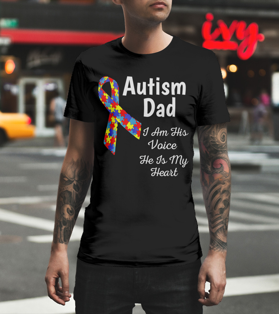 Autism Dad I Am His Voice He Is My Heart Puzzle T-Shirt