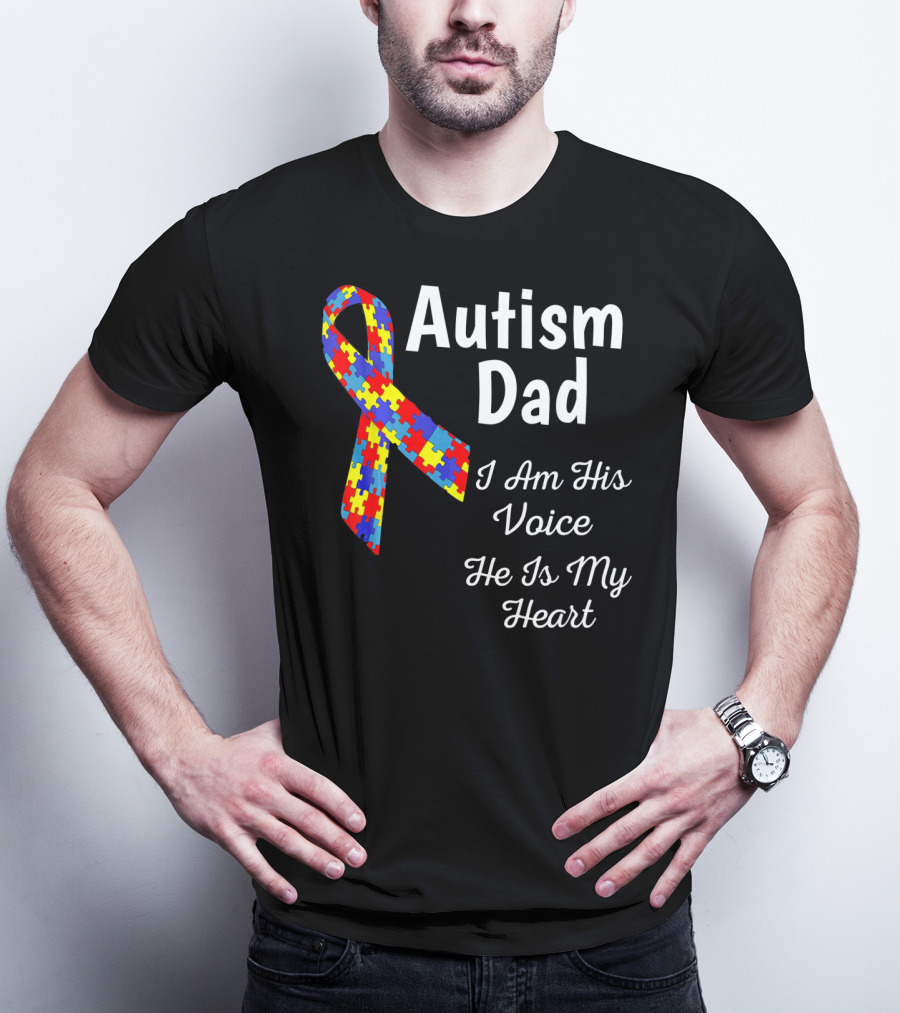Autism Dad I Am His Voice He Is My Heart Puzzle T-Shirt