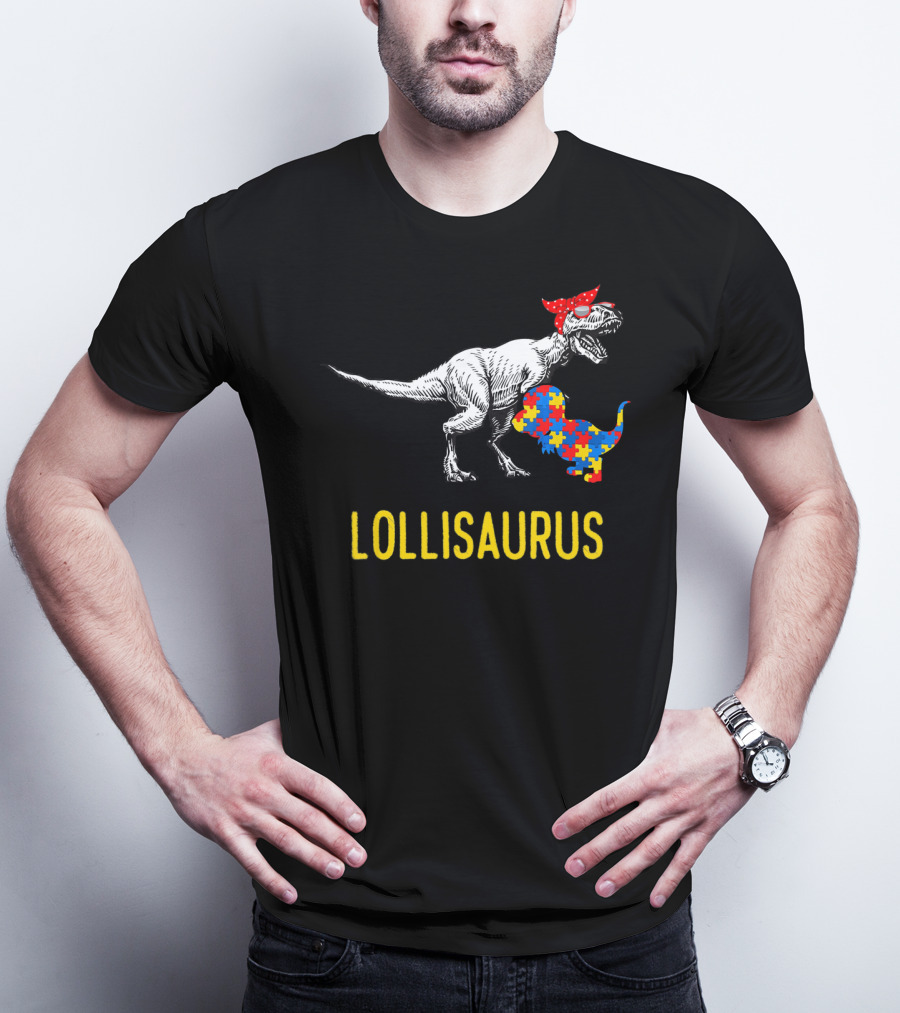 Lollisaurus Dinosaur Puzzle Autism Awareness T-Shirt