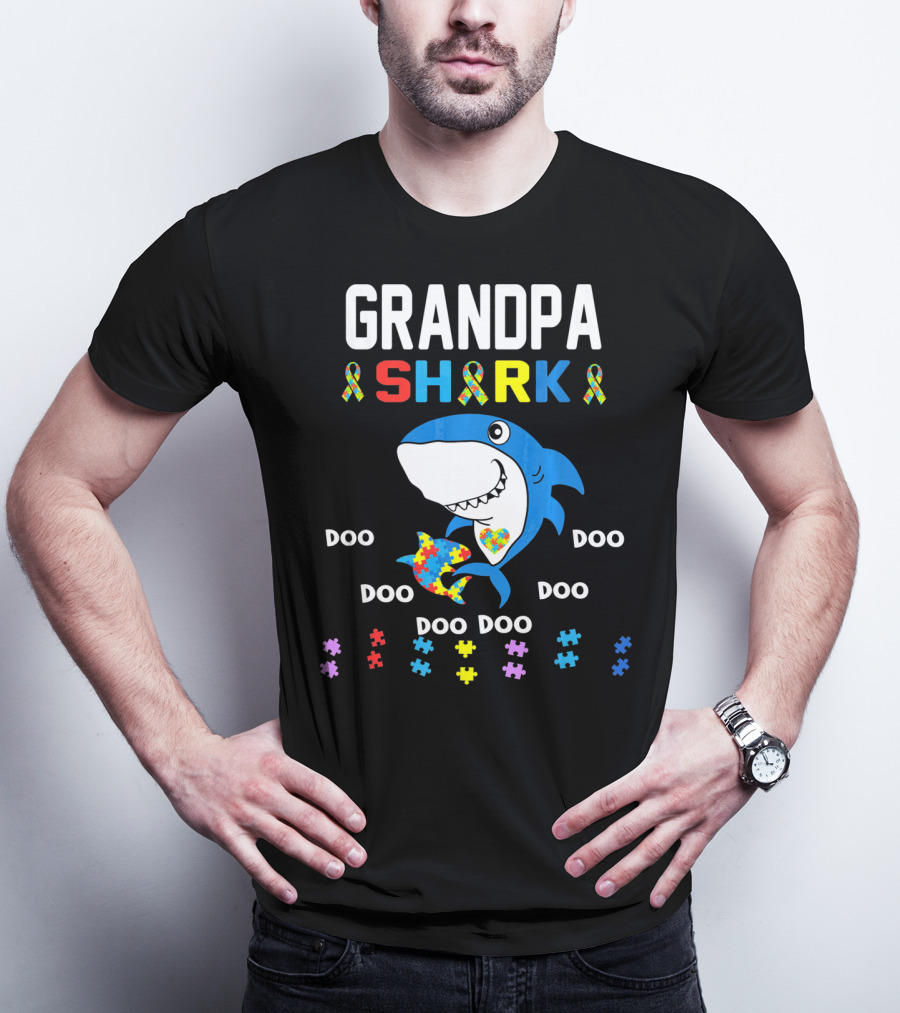 Grandpa Shark Autism Awareness Doo Doo Doo Puzzle T-Shirt