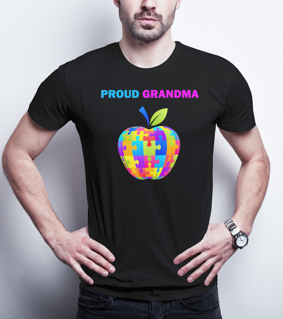 Proud Grandma Autism Awareness Puzzle Apple T-Shirt