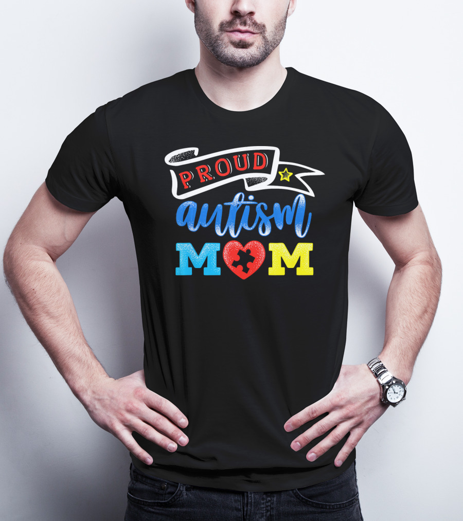 Proud Autism Mom Heart Puzzle Awareness T-Shirt