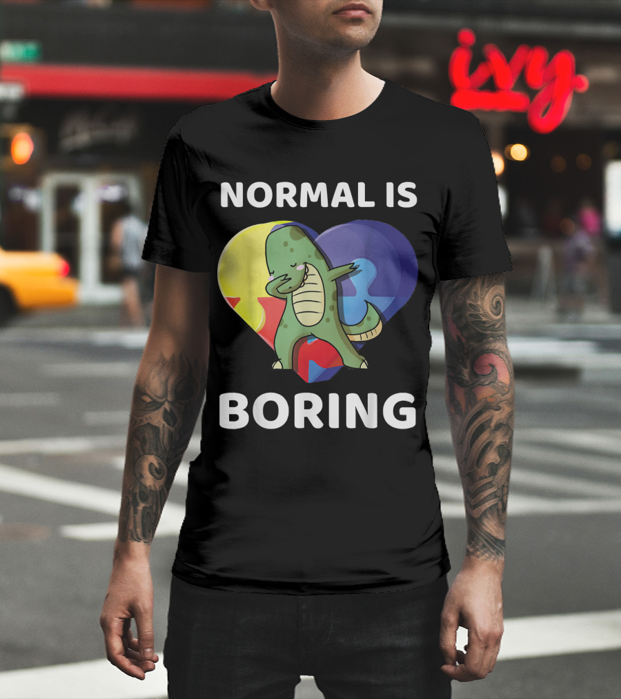Normal Is Boring Dinosaur Heart Puzzle Autism Awareness T-Shirt