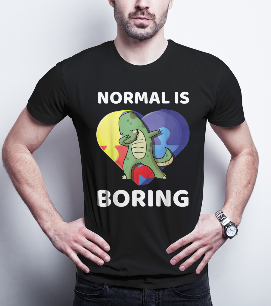 Normal Is Boring Dinosaur Heart Puzzle Autism Awareness T-Shirt