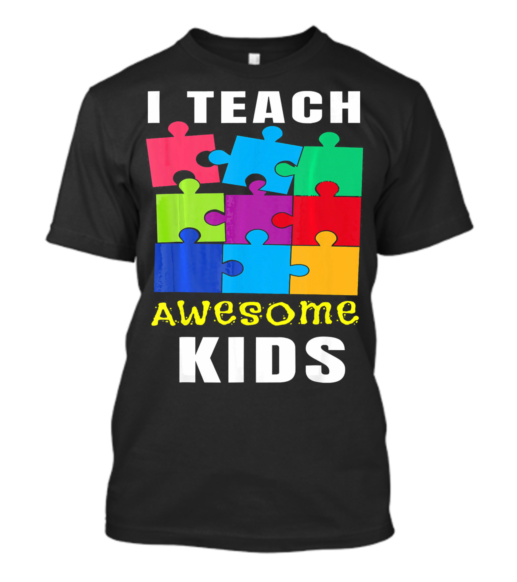 I Teach Awesome Kids Autism Awareness Puzzle Teacher T-Shirt