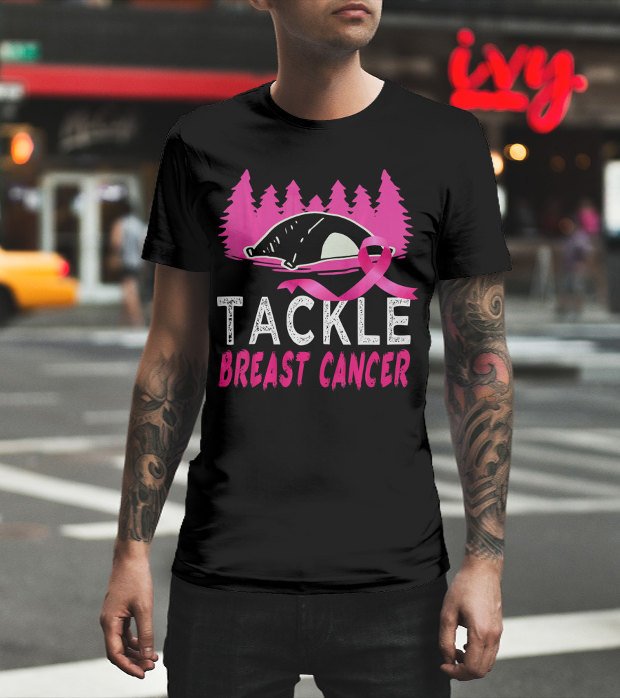 Tackle Breast Cancer Pink Ribbon Football Awareness T-Shirt