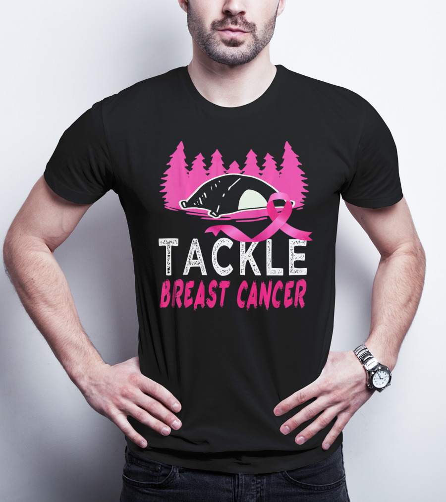 Tackle Breast Cancer Pink Ribbon Football Awareness T-Shirt