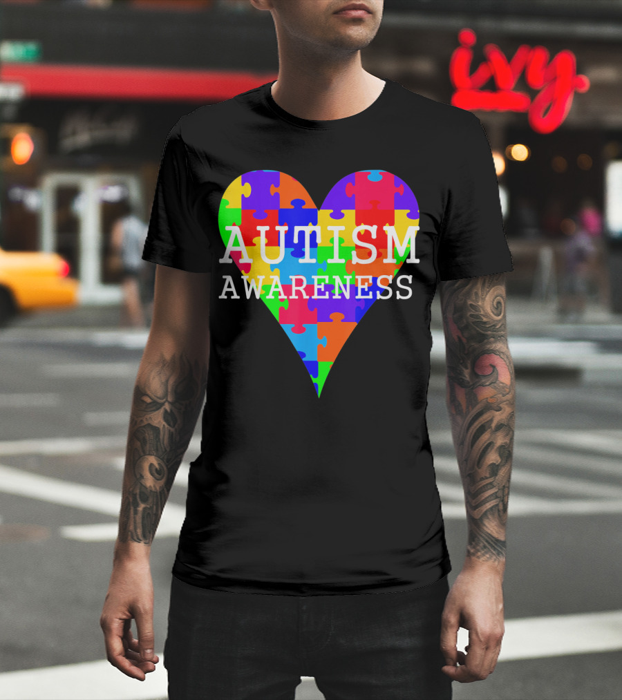 AUTISM AWARENESS PUZZLE HEART RAINBOW T-Shirt
