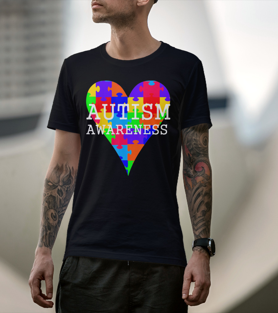 AUTISM AWARENESS PUZZLE HEART RAINBOW T-Shirt