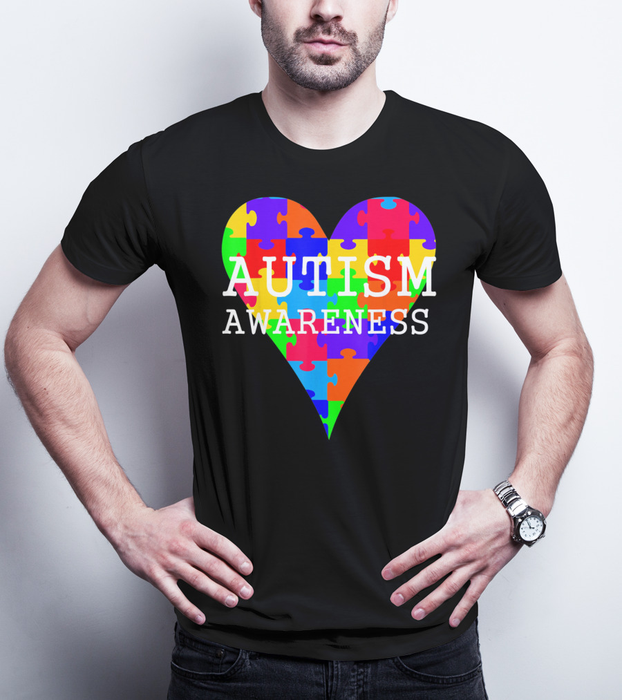 AUTISM AWARENESS PUZZLE HEART RAINBOW T-Shirt