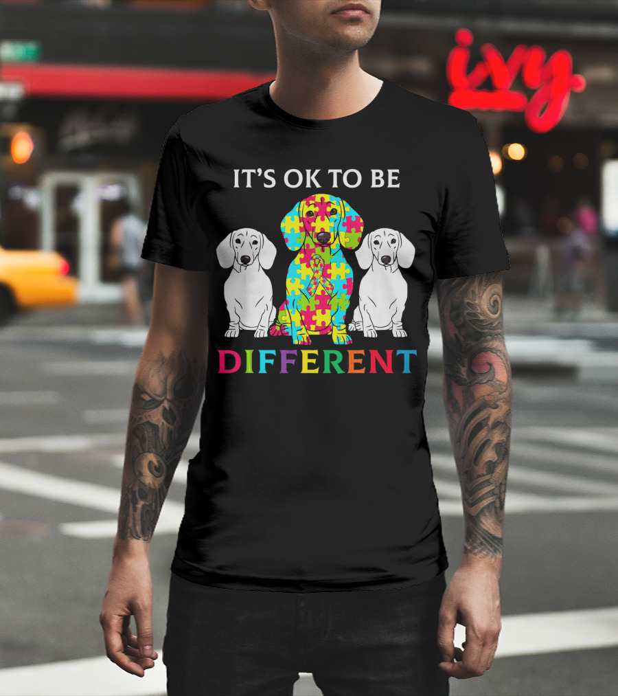 IT'S OK TO BE DIFFERENT DACHSHUND DOG AUTISM PUZZLE COLORFUL T-Shirt