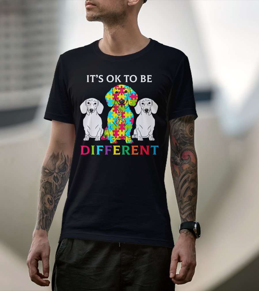 IT'S OK TO BE DIFFERENT DACHSHUND DOG AUTISM PUZZLE COLORFUL T-Shirt