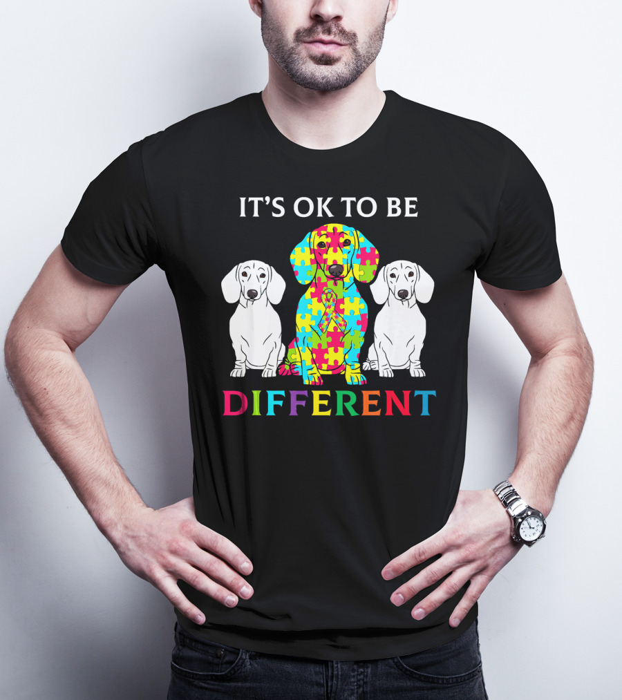 IT'S OK TO BE DIFFERENT DACHSHUND DOG AUTISM PUZZLE COLORFUL T-Shirt
