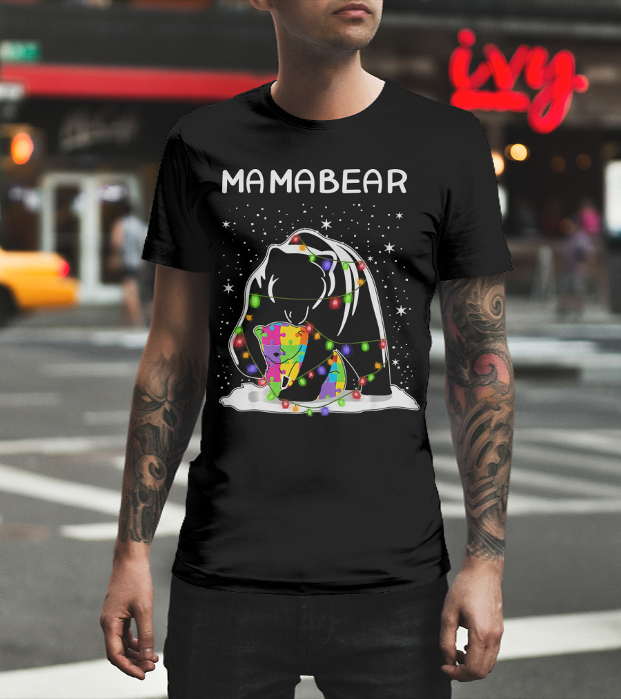 Mamabear Autism Awareness Puzzle Lights T-Shirt