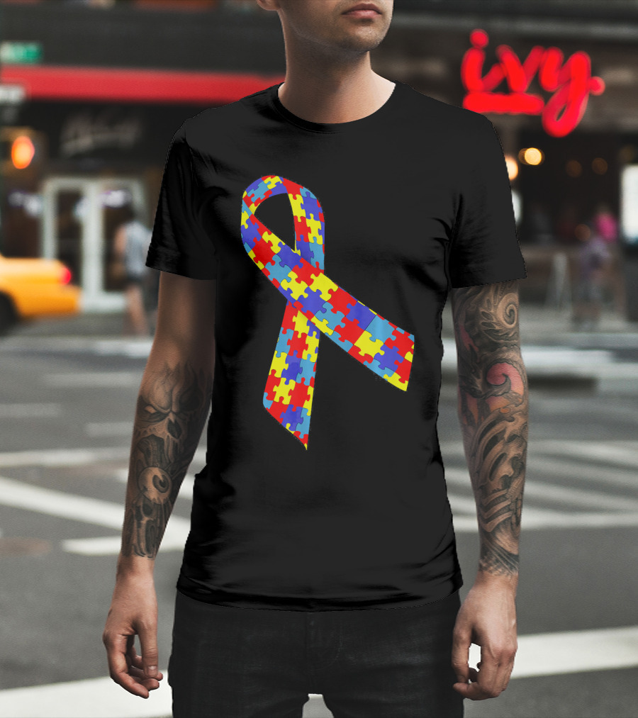 Autism Awareness Puzzle Piece Ribbon Multicolor T-Shirt
