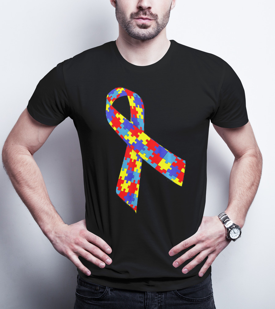 Autism Awareness Puzzle Piece Ribbon Multicolor T-Shirt