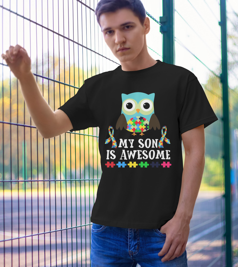 My Son Is Awesome Autism Awareness Puzzle Owl T-Shirt