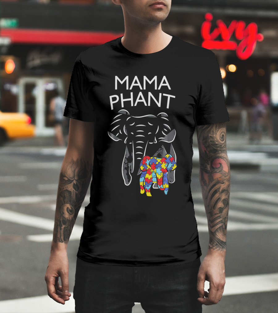 Mama Phant Autism Awareness Puzzle Elephant T-Shirt