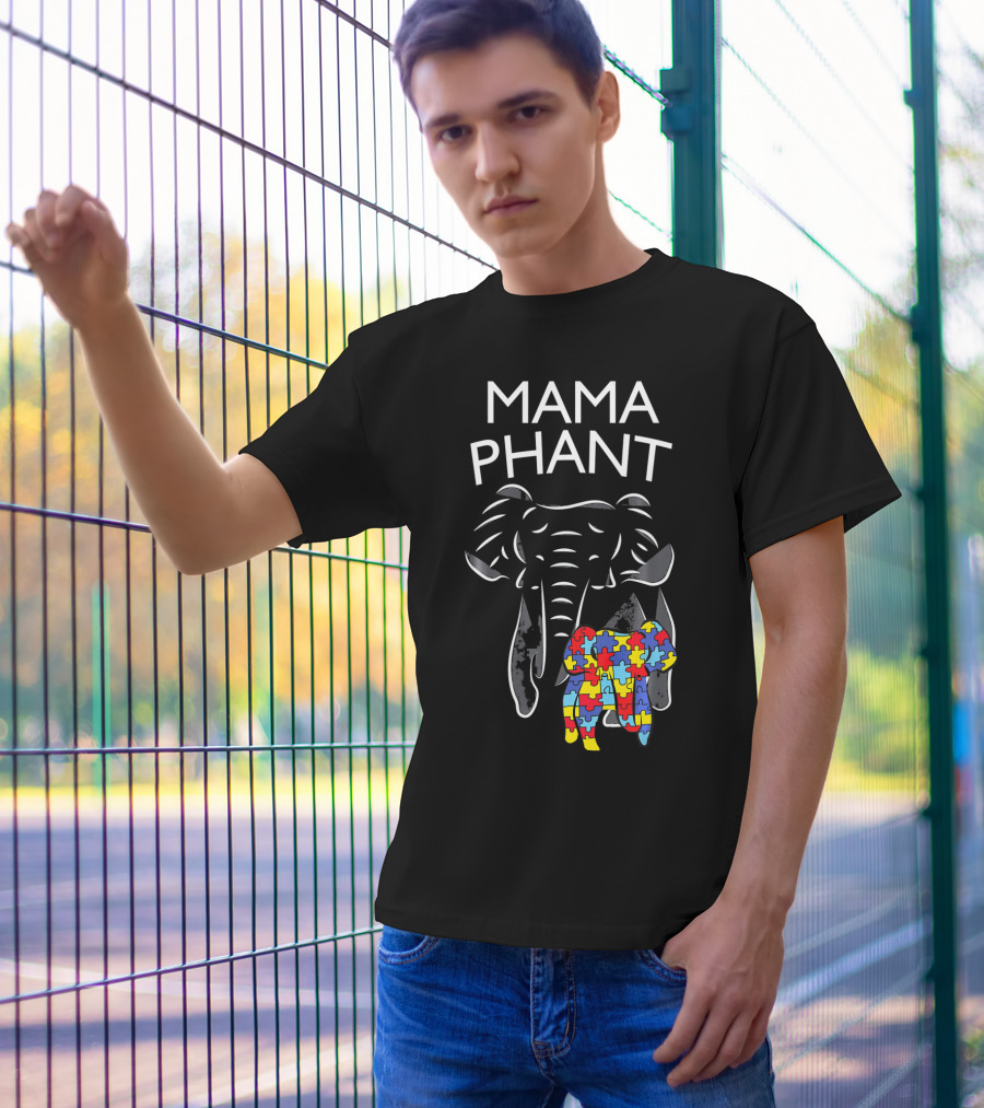 Mama Phant Autism Awareness Puzzle Elephant T-Shirt
