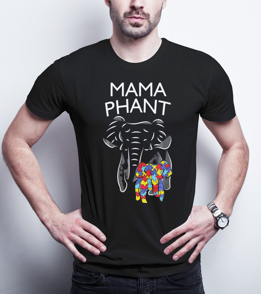 Mama Phant Autism Awareness Puzzle Elephant T-Shirt