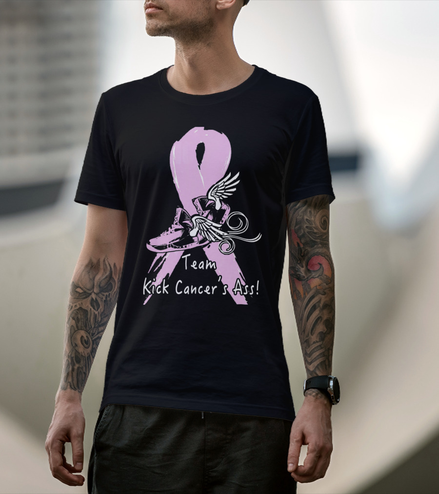 Team Kick Cancer's Ass Ribbon With Winged Sneakers T-Shirt