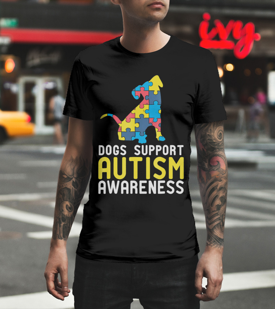 Dogs Support Autism Awareness Novelty Autism Dog Lover Awareness T-Shirt
