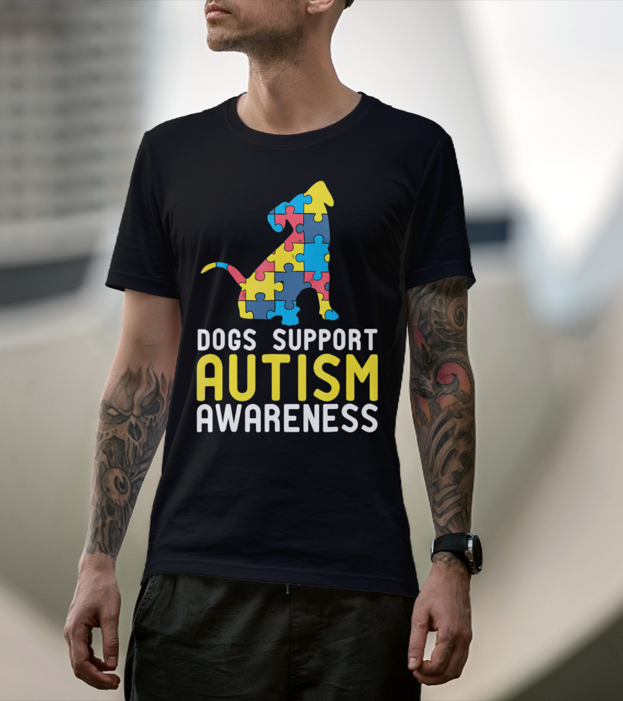 Dogs Support Autism Awareness Novelty Autism Dog Lover Awareness T-Shirt