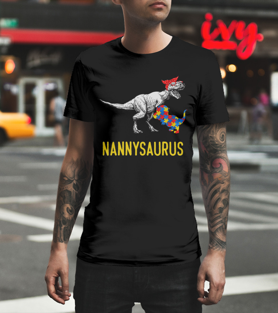 Nannysaurus Dinosaur Autism Puzzle Bandana T-Shirt