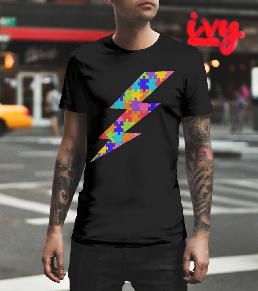 Lightning Bolt Puzzle Piece Autism Awareness Superhero T-Shirt