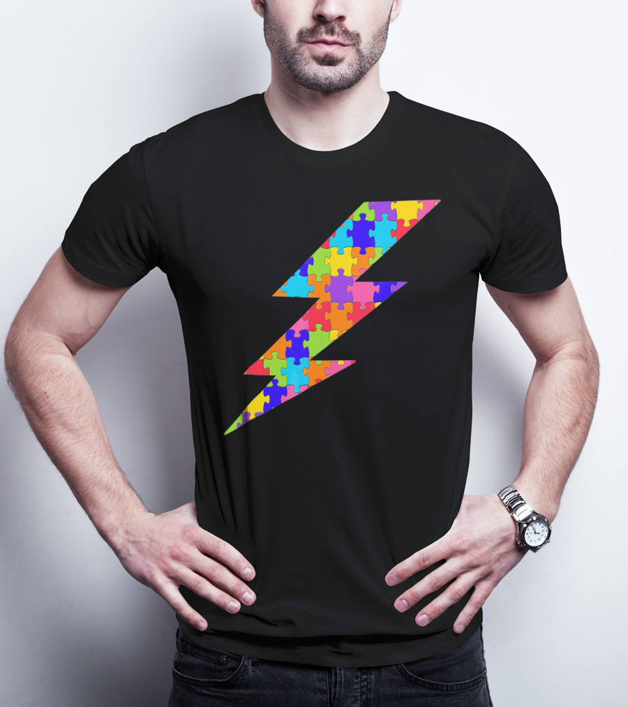 Lightning Bolt Puzzle Piece Autism Awareness Superhero T-Shirt