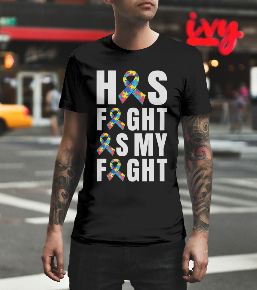 His Fight Is My Fight Autism Awareness Puzzle T-Shirt