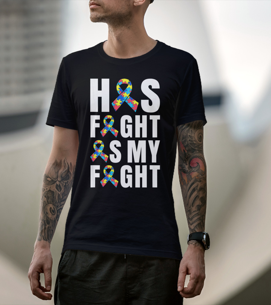 His Fight Is My Fight Autism Awareness Puzzle T-Shirt
