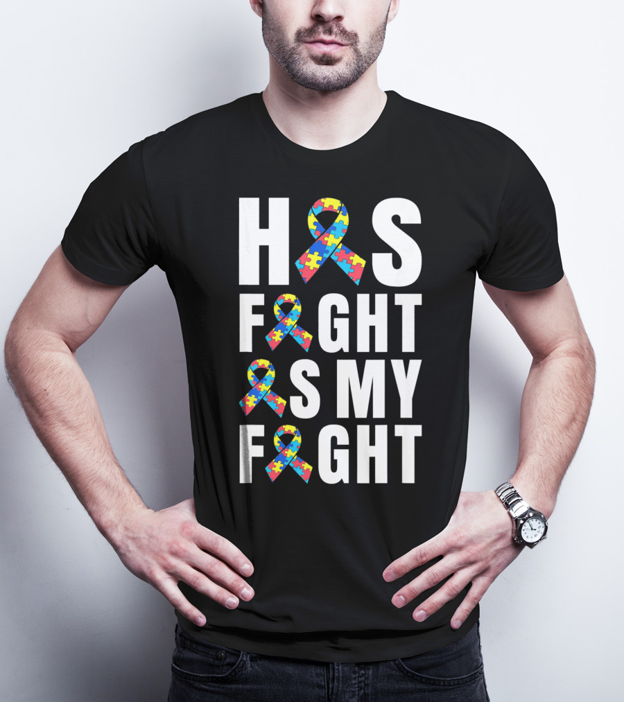 His Fight Is My Fight Autism Awareness Puzzle T-Shirt
