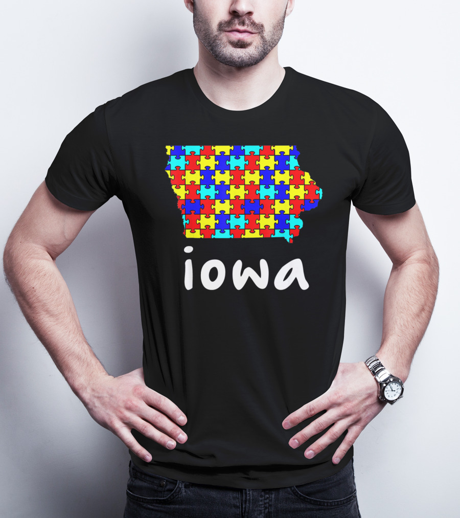 Iowa Puzzle Autism Awareness Ribbon T-Shirt