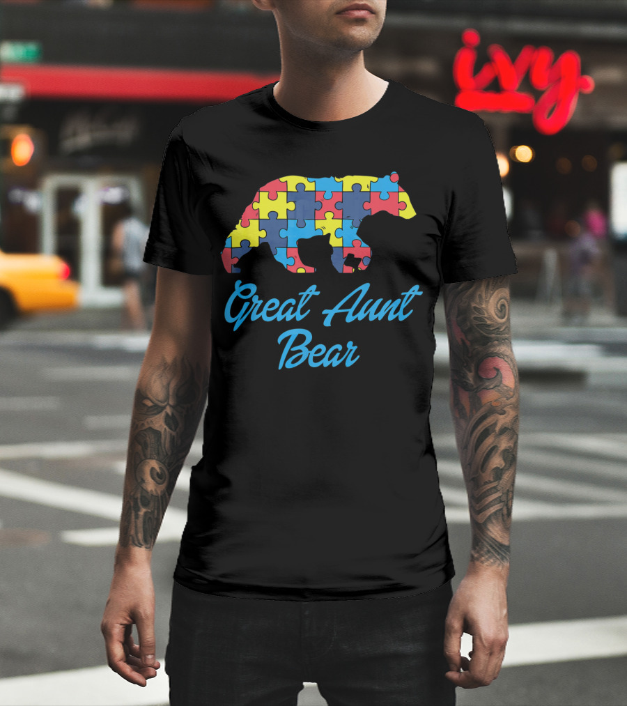 Great Aunt Bear Autism Awareness Puzzle T-Shirt