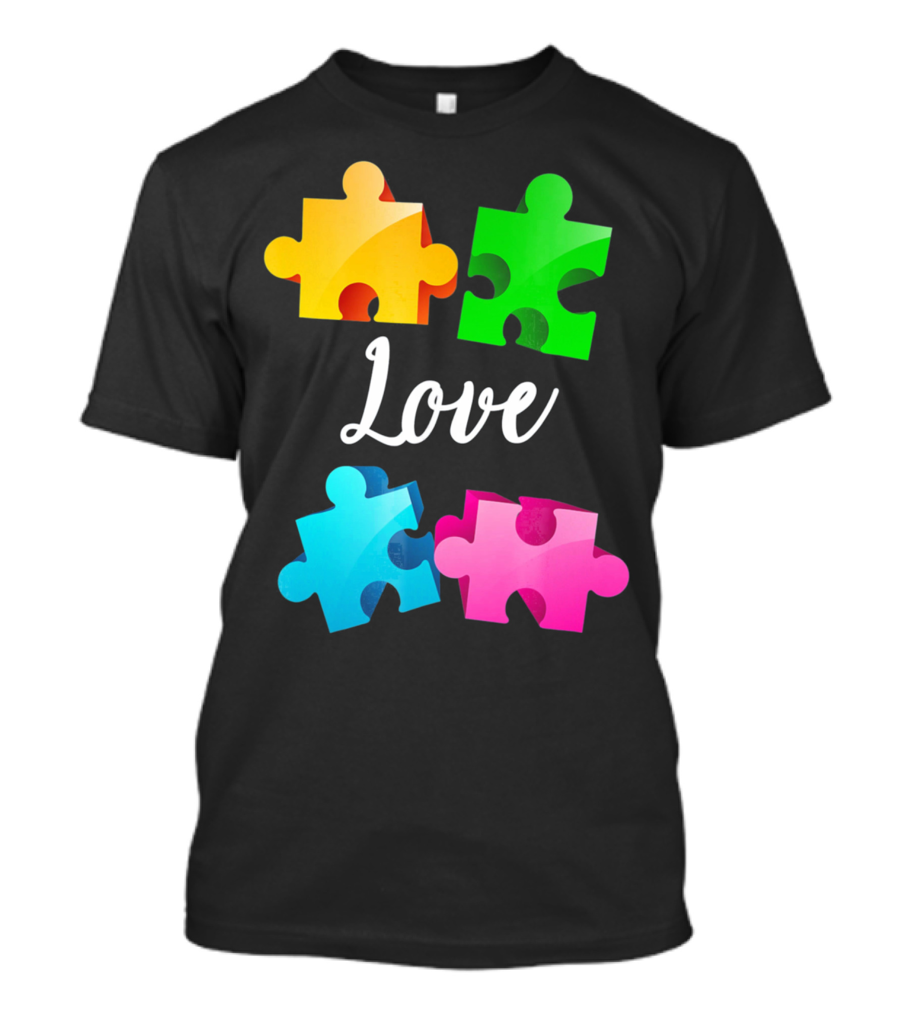 Autism Awareness Love With Colorful Puzzle Pieces T-Shirt