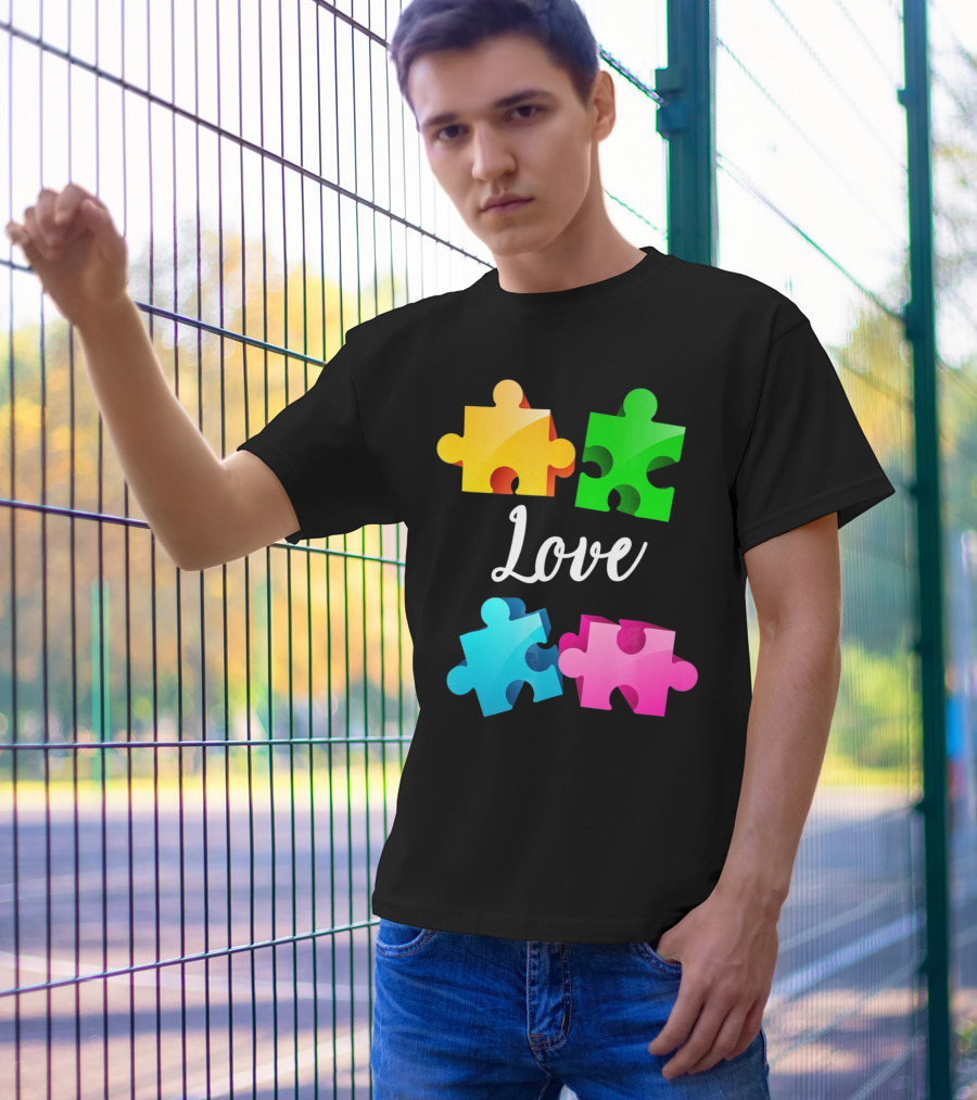 Autism Awareness Love With Colorful Puzzle Pieces T-Shirt