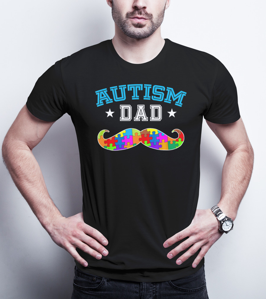 AUTISM DAD PUZZLE MUSTACHE AUTISM AWARENESS DAD T-Shirt