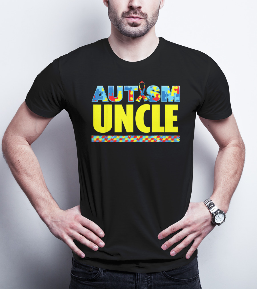 Autism Uncle Puzzle Ribbon Awareness Support T-Shirt